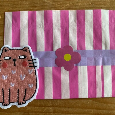 Cat Iron on Patch, Pink Cat Fun Appliqué, Iron on Embroidered Patches, Cat Clothing Motif, Cute ...