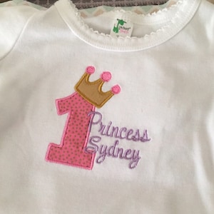 First Birthday Embroidery Design, 1 Appliqué With Crown, Princess ...
