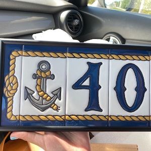 Nautical Harbor, House Numbers Address Tiles, Framed Set, Anchors ...