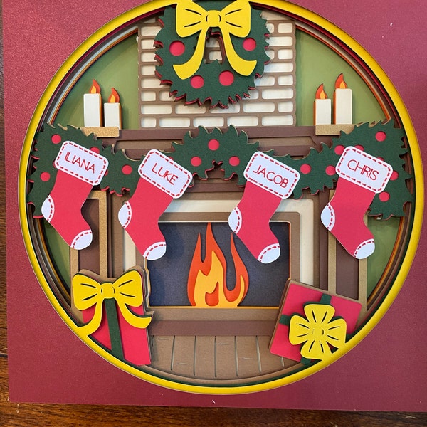 3D MANTLE With STOCKINGS Svg - 3D Christmas Svg - CHRISTMAS Shadow Box ...