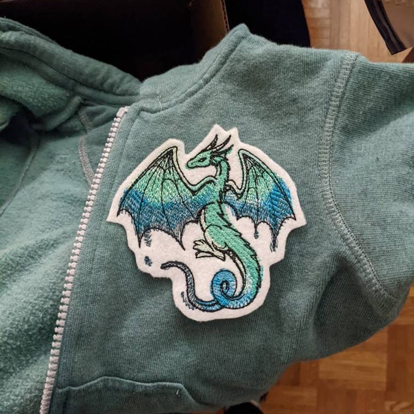 Green Dragon Patch Flying Dragon Patch Embroidery Dragon Teal Green ...