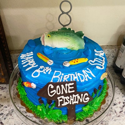 Large Mouth Bass 10 Pcs Fish and Fishing Lures Edible Royal Icing Cake ...