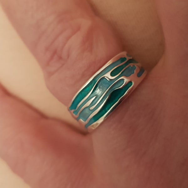 Ocean Ring. Sterling Silver Ring With Embedded Green Turquoise Waves ...
