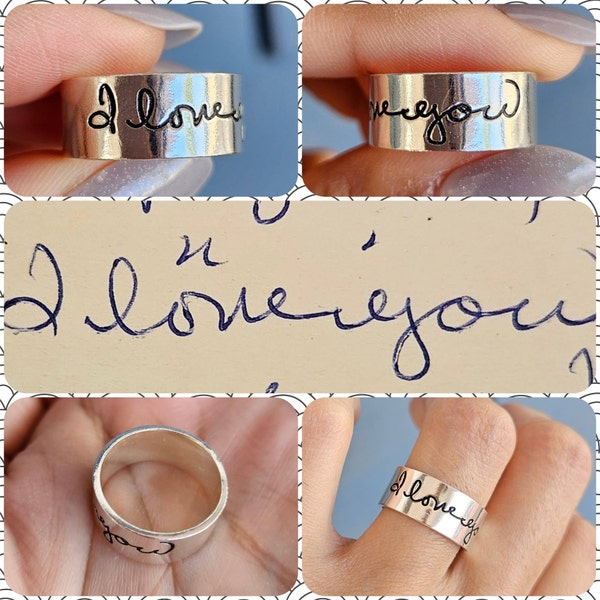 Actual Handwriting Ring • Eternity Ring • Memorial Custom Signature Men ...