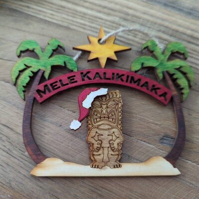 Tiki Christmas Tree Ornament Set Mele Kalikimaka Mini Hawaiian - Etsy