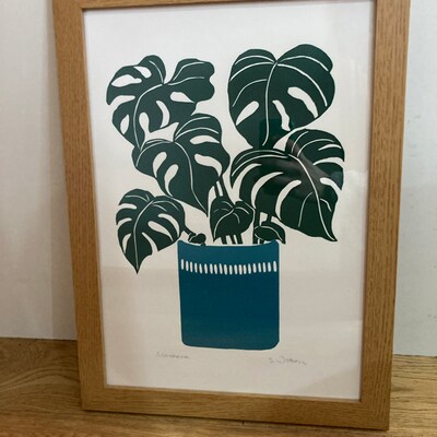 Landscape, Lino Print, Original Art, Reflections, Frensham Ponds ...