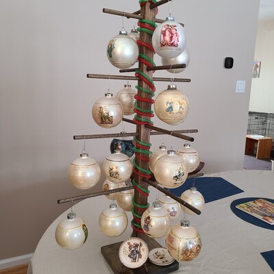 LARGE Rustic Stained Christmas Tree Ornament Holder, Display, Stand ...