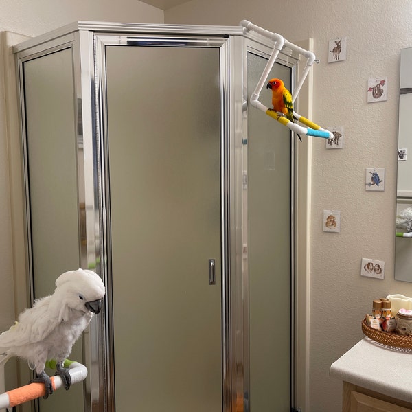 3/4" PVC Travel, Bath & Shower Parrot Perch With Treat Cups! **FREE ...