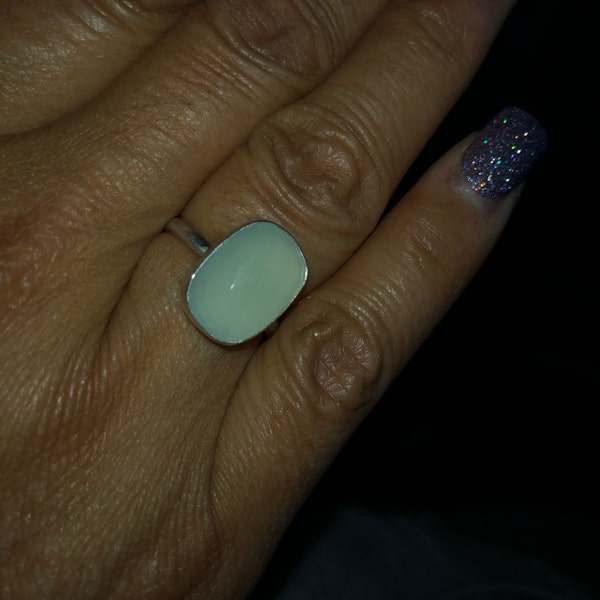 Elegant Rectangle Cushion Cut Aqua Blue Chalcedony Boho Ring Sterling Silver Statement Ring ...