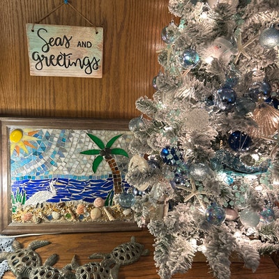 Seas and Greetings Coastal Christmas Beach Christmas Sign Rustic ...