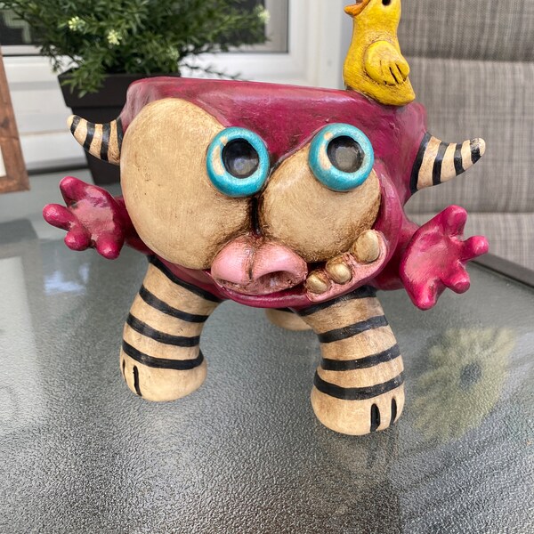 Gray Ceramic Monster Planter - Etsy