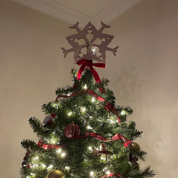 Airplane Star Tree Topper or Ornament: Aviation Snowflake Decoration ...