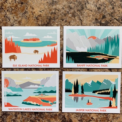 National Parks Postcards // Set of 4 4x6 Postcards of Alberta Parks by ...