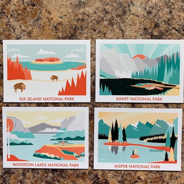 National Parks Postcards // Set of 4 4x6 Postcards of Alberta Parks by ...