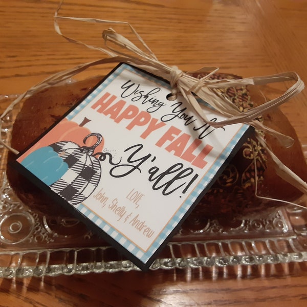 Happy Fall Ya'll Gift Tag, Teal Plaid Pumpkin, Modern Farmhouse Leopard ...
