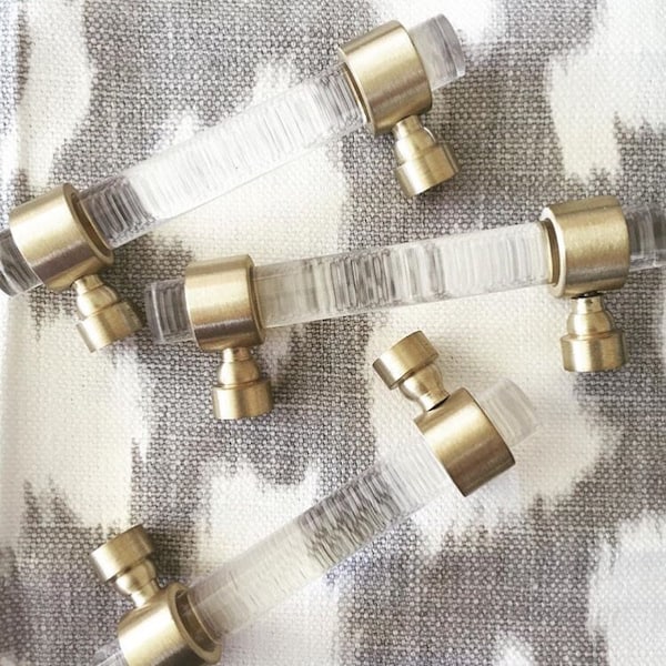 Luxholdups Lucite Drawer Pull or Cabinet Pulls, Lucite Toggle or Knob, 1/2" Diameter Brass Brass ...