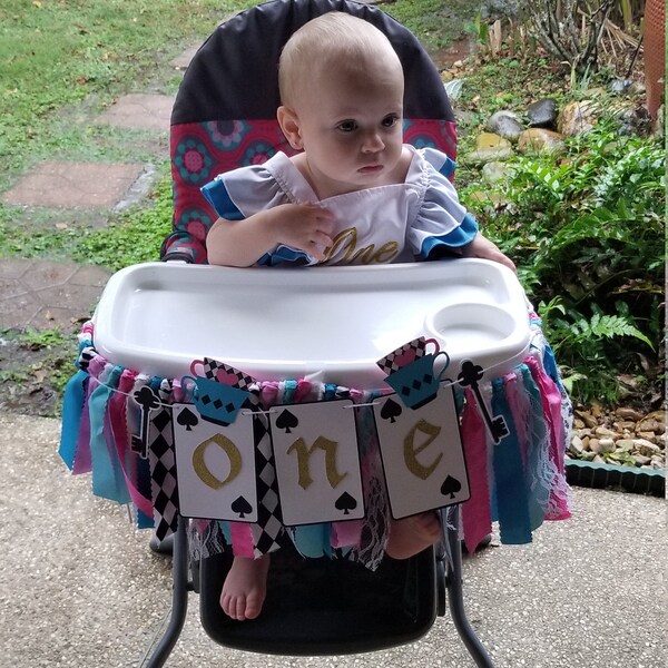 Alice in Onderland High Chair Banner, Wonderland First Birthday Banner ...