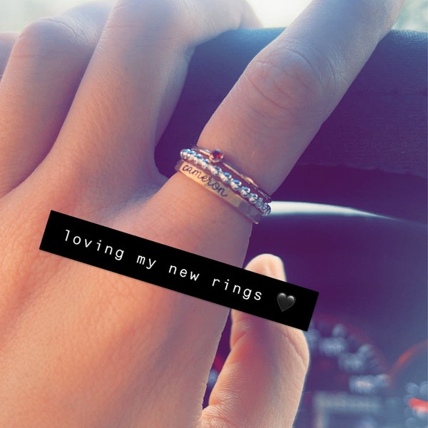 Cursive Name Ring Set | Name and Birthstone Rings | Gold Name Rings ...