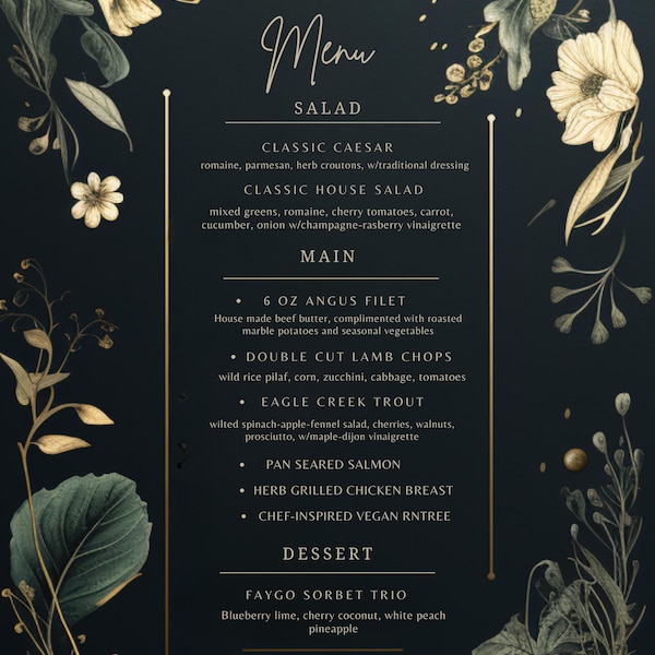 Elegant Menu Template - Etsy