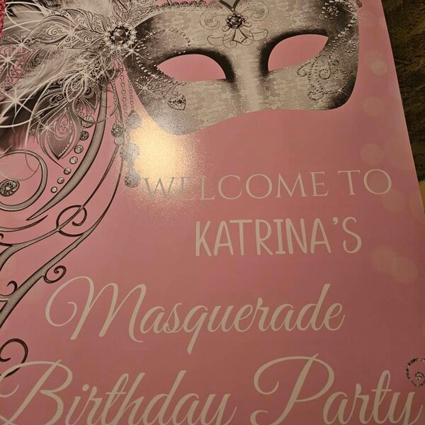 Pink Masquerade Party Welcome Sign: Silver Mask (digital Download) - Etsy
