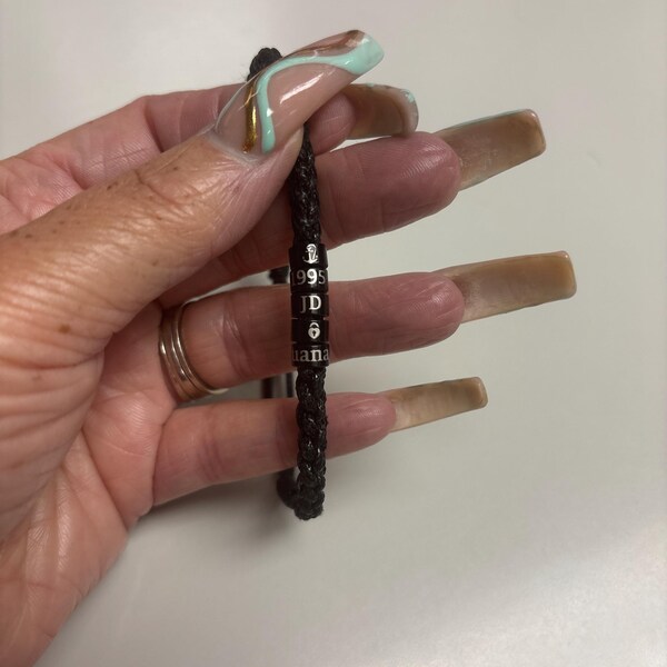 Men's Personalised Leather Bracelet With Silver Beads. Personalized ...