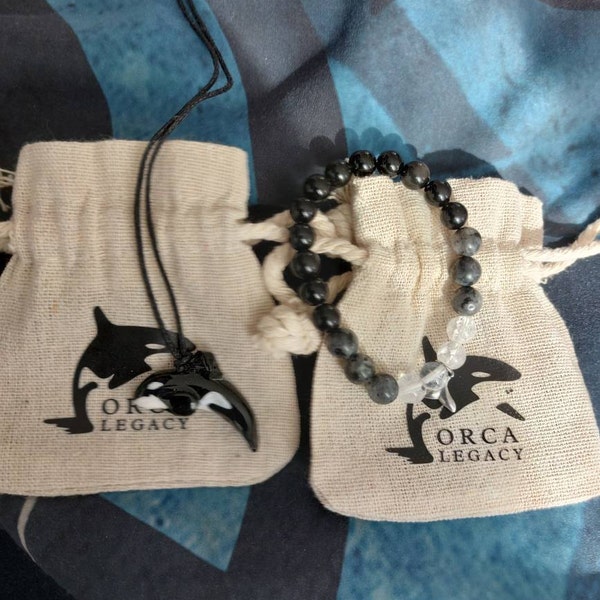 Orca Bracelet: Obsidian, Labradorite & Quartz Natural Gemstones - Etsy