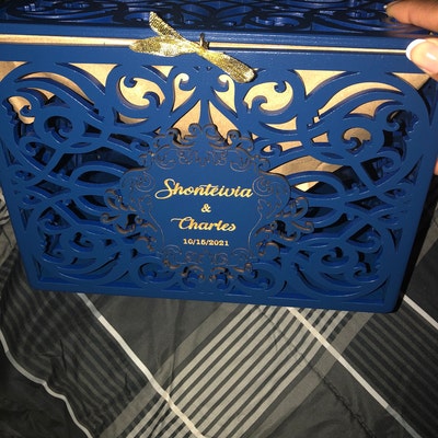 Navy Wedding Card Box With Slot Lock Wedding Money Box Rustic - Etsy