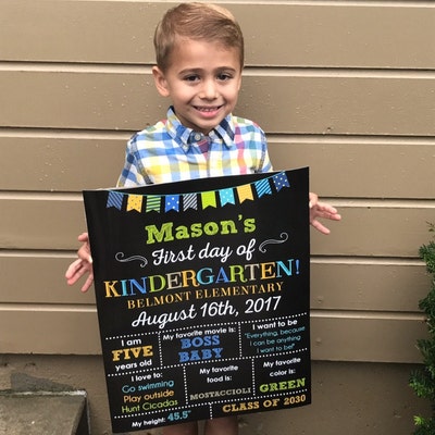 First Day of Kindergarten Sign BOYS, First Day of School Sign ...