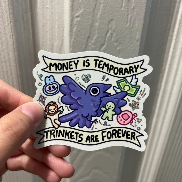 Trinkets Are Forever Holographic Waterproof Sticker Cute Crow Raven ...