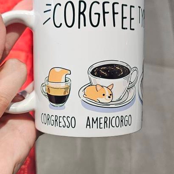 CORGI MUG: Chubby Pembroke Welsh Corgi COFFEE Art on White Glossy ...