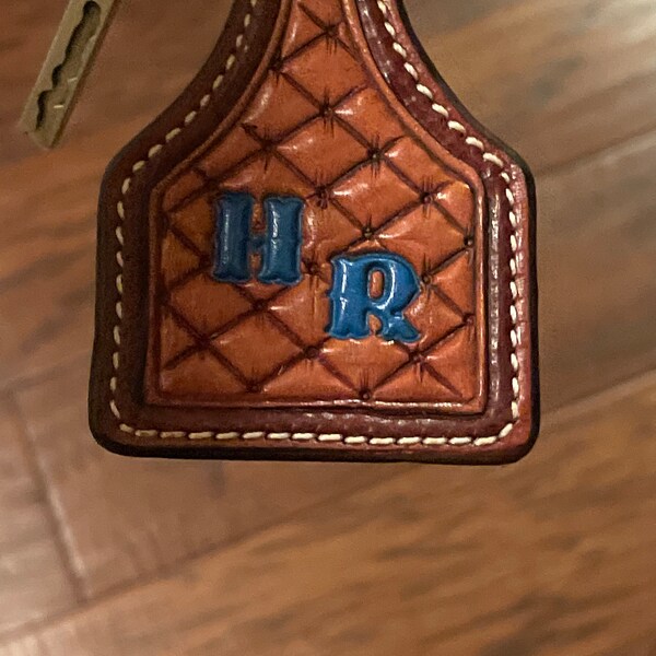 Handmade Leather Ear Tag Key Chains Personalized With Your Initials or ...