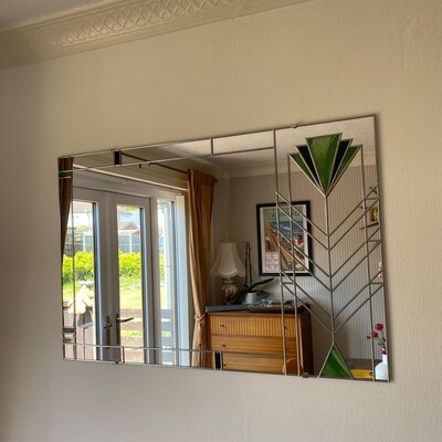 Art Deco Chicago Large Mirror Over Mantel Stained Glass Style 91x61cm ...