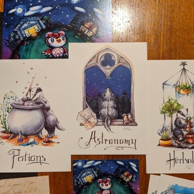 Postcard Set A Badger Learns Magic Astronomy Potions and - Etsy