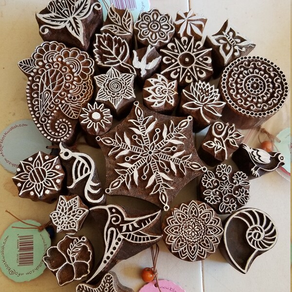 Flower Indian Textile Stamp, Flower Block Printing Stamp, Floral Wooden ...