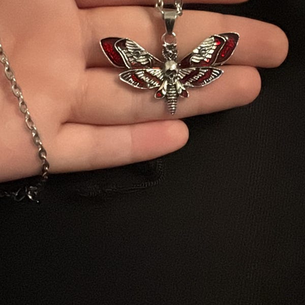 Blood Red Death Moth Head Hawkmoth Gothic Witchy Skull Pendant Silver ...