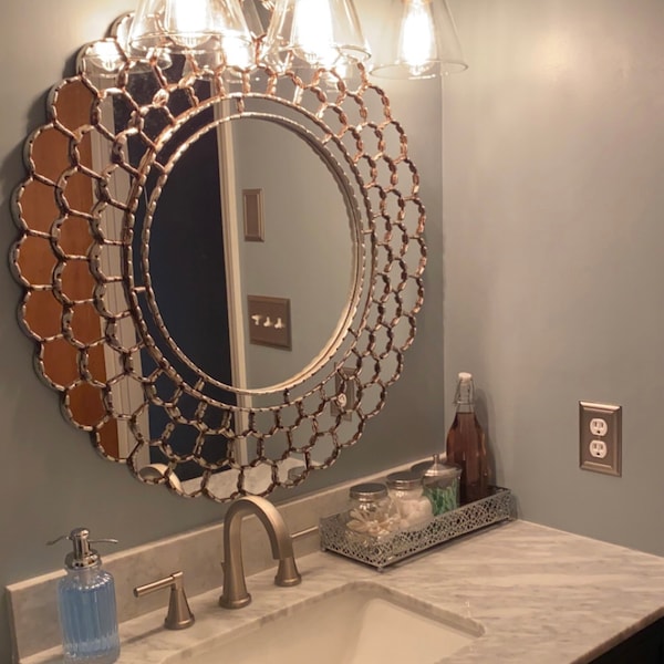 Large Silver Round Wall Mirror 31.5" From Peru, Silver Leaf Wood Framed ...