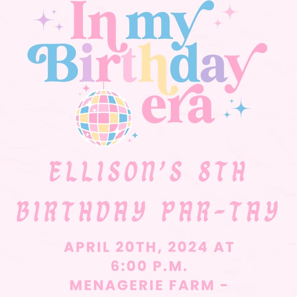 Double Digit Era Invite, Girls Birthday Invite , Eras Invite , Double ...