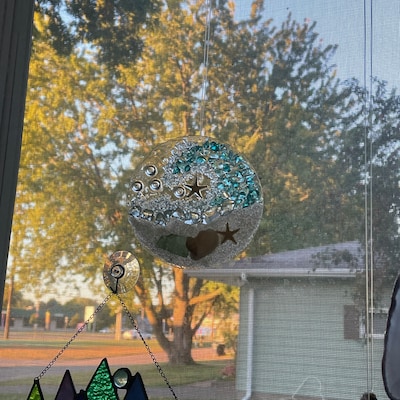 Coastal Mermaid, Sea Glass, Ocean Window or Wall Hanging, Seashells ...