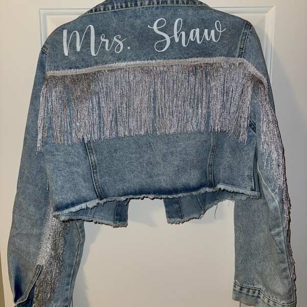 Blue Fringe Jean Jacket, Custom Denim Jacket, Personalized Denim Jacket ...