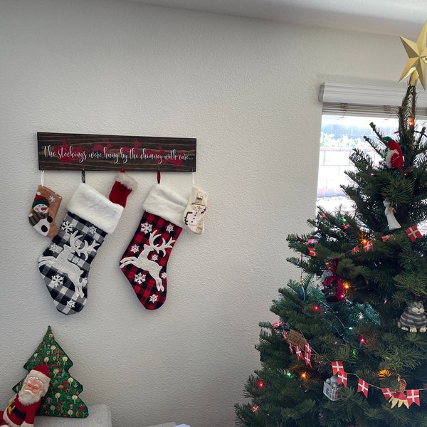 And the Stockings Were Hung Wooden Sign, Stocking Holder Sign, Wooden ...