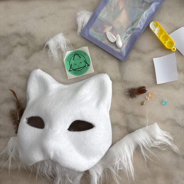 DIY Therian Cat Mask Kit Felted Plain White Blank Base Furry Fangs Eye ...