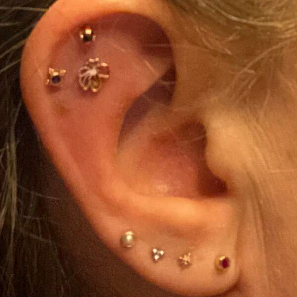 14k Solid Gold Sunburst Stud Earring Dainty Star Cartilage Stud Tiny Conch Stud Helix Stud ...