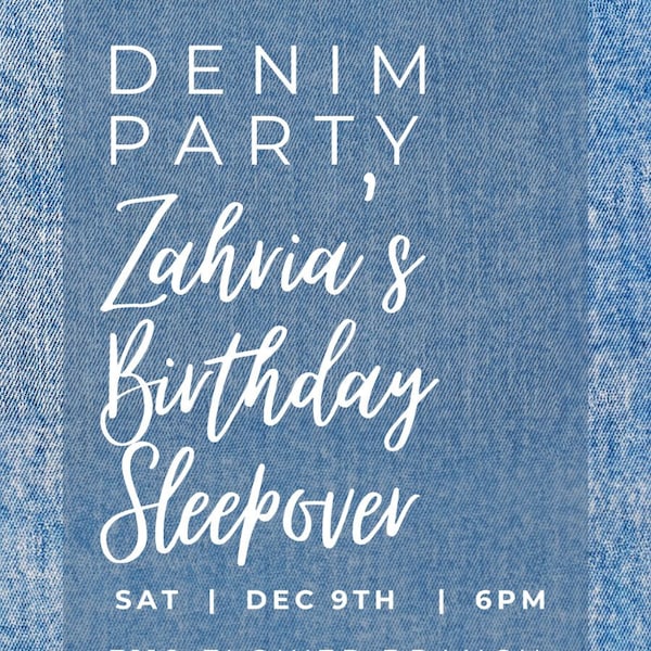 Denim Birthday Invitation: Jeans & Bling Party (editable Canva Template ...