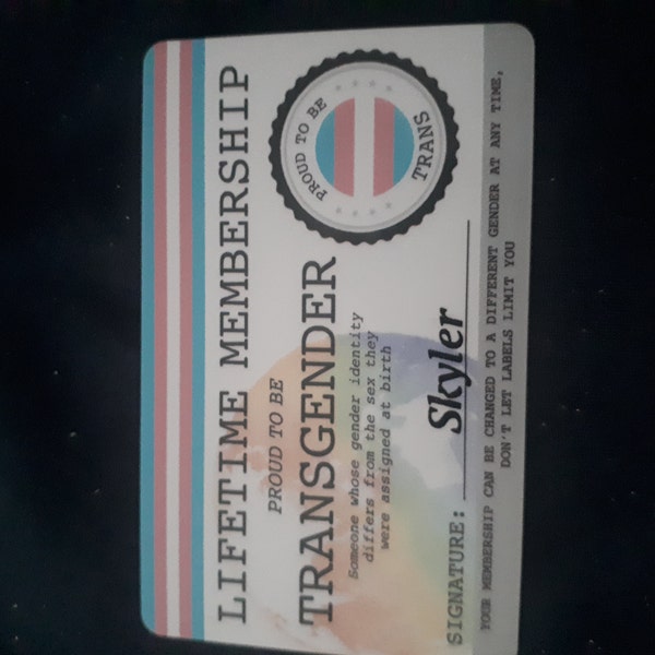 TRANSGENDER Lifetime Membership Card - Gay Pride Card - LGBT Identity ...
