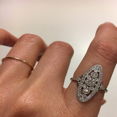 18K Solid Gold Side-way Cushion Cut Sapphire and Diamond Art Deco Ring ...