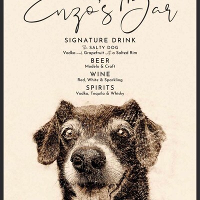 9x12 Poster Wedding Pet Bar Sign, Custom Line Drawing Dog Portrait for ...