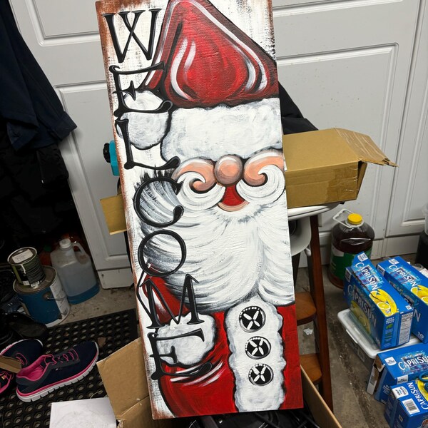 Winter Welcome Santa Sign, Santa Sign, Vertical Front Door Sign ...