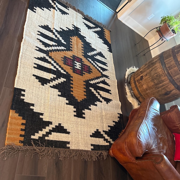 Handmade Wool Jute Rug, Navajo Kilim Rug, Aztec Rug, Accent Rug ...