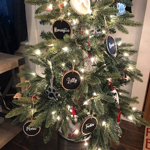 Custom Name Black Ornament, Wood Slice Ornament, Christmas Tree ...