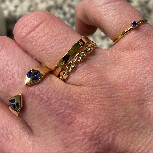 Sterling Silver / Gold Plated Mariner Chain Link Ring, Stackable Chain ...